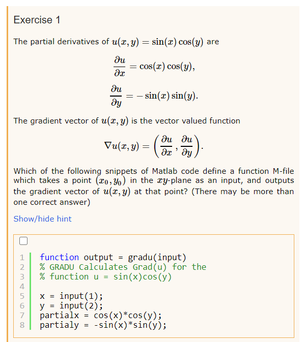 Solved Exercise 1 The partial derivatives of u(x, y) = | Chegg.com