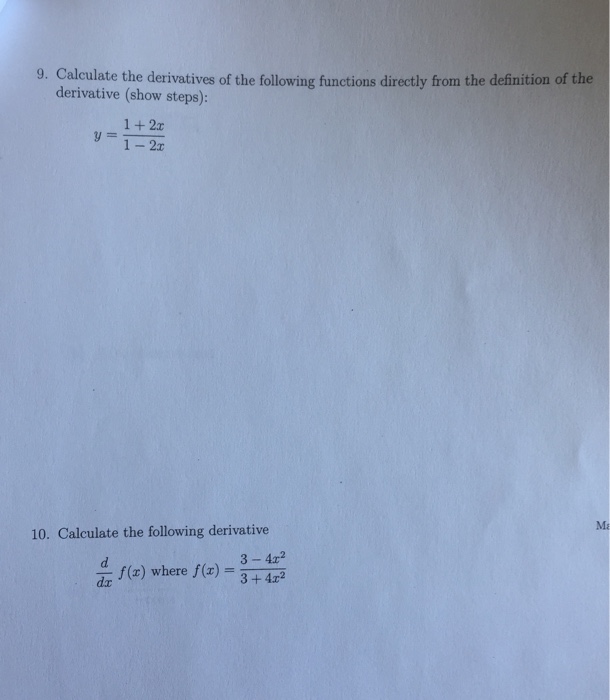 Solved Calculate the derivatives of the following functions | Chegg.com