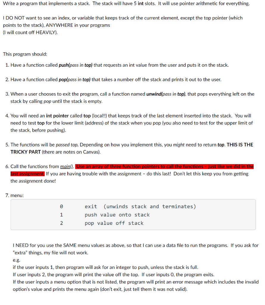 Write a program that implements a stack. The stack | Chegg.com