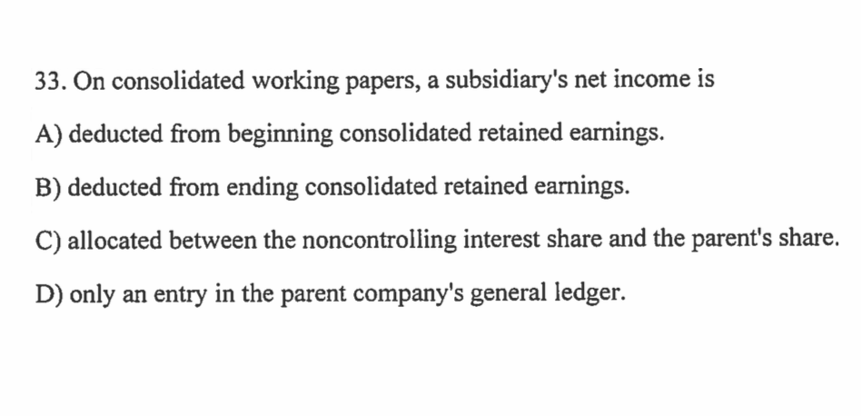Solved 33. On consolidated working papers, a subsidiary's | Chegg.com