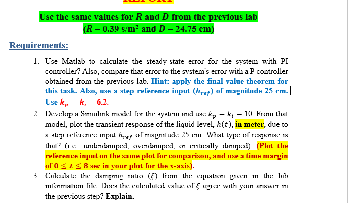 Solved Use the same values for R and D from the previous lab | Chegg.com