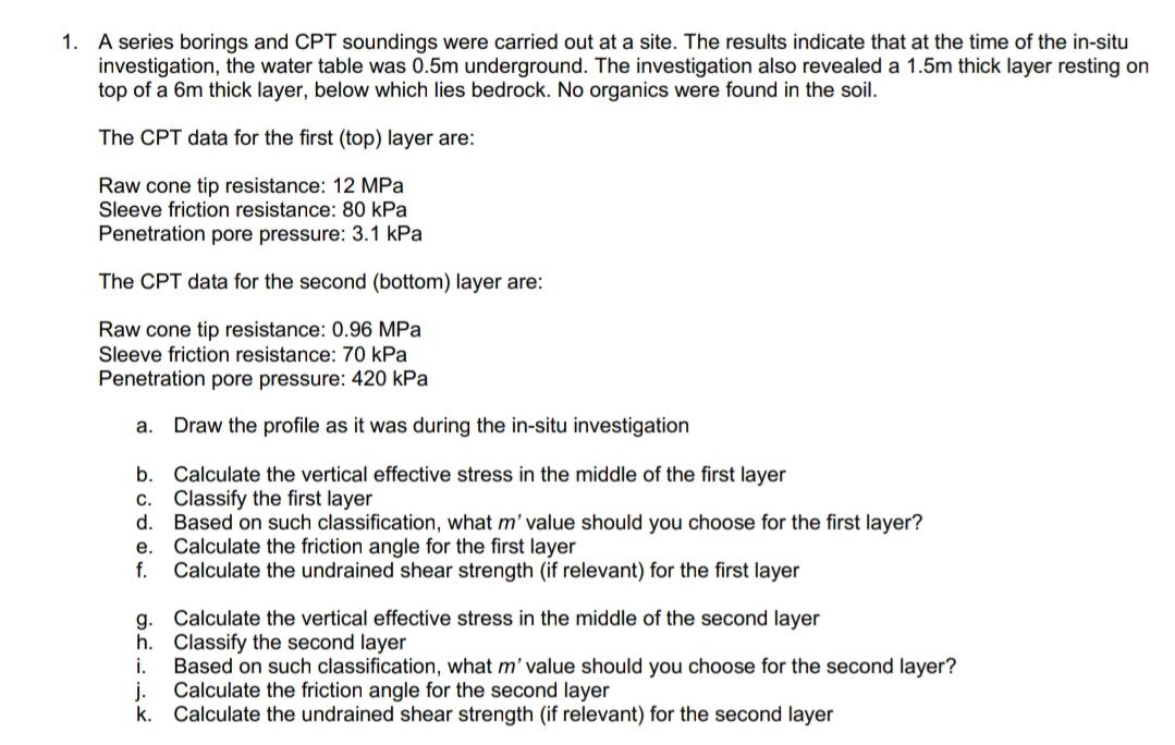 1. A series borings and CPT soundings were carried | Chegg.com