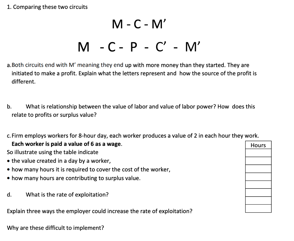 Solved 1. Comparing these two circuits M-C-M' M -C- P - C - | Chegg.com
