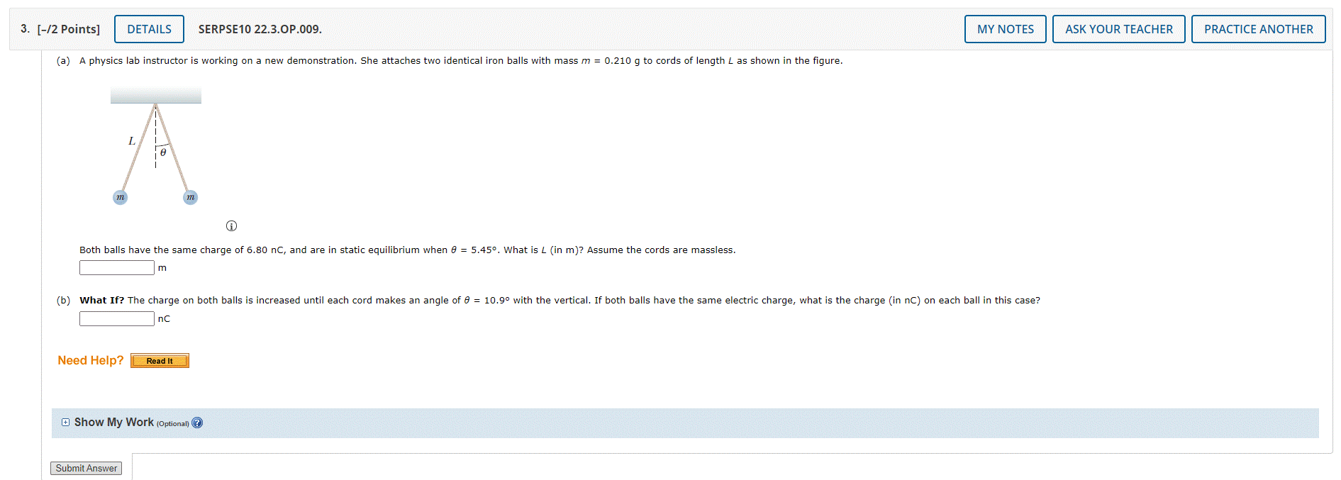 Solved I need help on my electrostatics homework for physics | Chegg.com