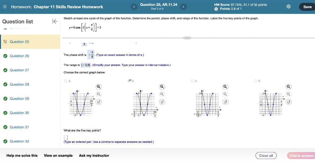 Solved y=6cos[3(x+6π)]+3 The phase shift is (Type an exact | Chegg.com