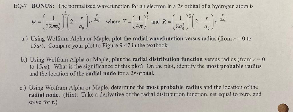 Eq 7 Bonus The Normalized Wavefunction For An