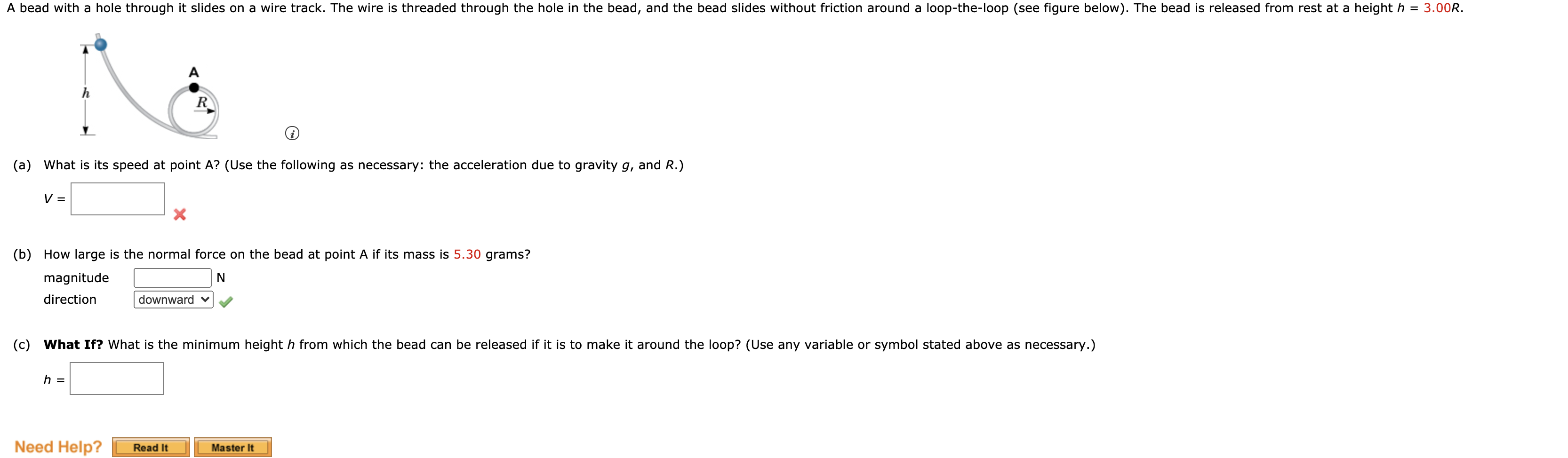 Solved A bead with a hole through it slides on a wire track. | Chegg.com