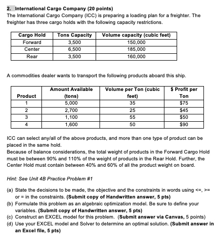 Solved 2. International Cargo Company (20 points) The | Chegg.com