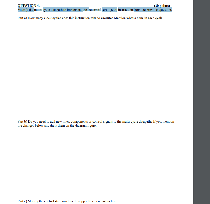QUESTION 3. Modify the single-cycle datapath by | Chegg.com