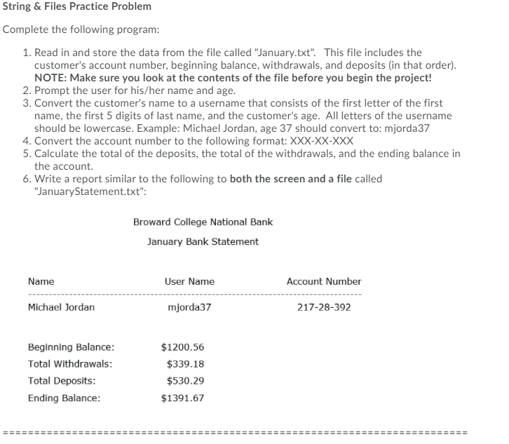 Solved String & Files Practice Problem Complete the | Chegg.com