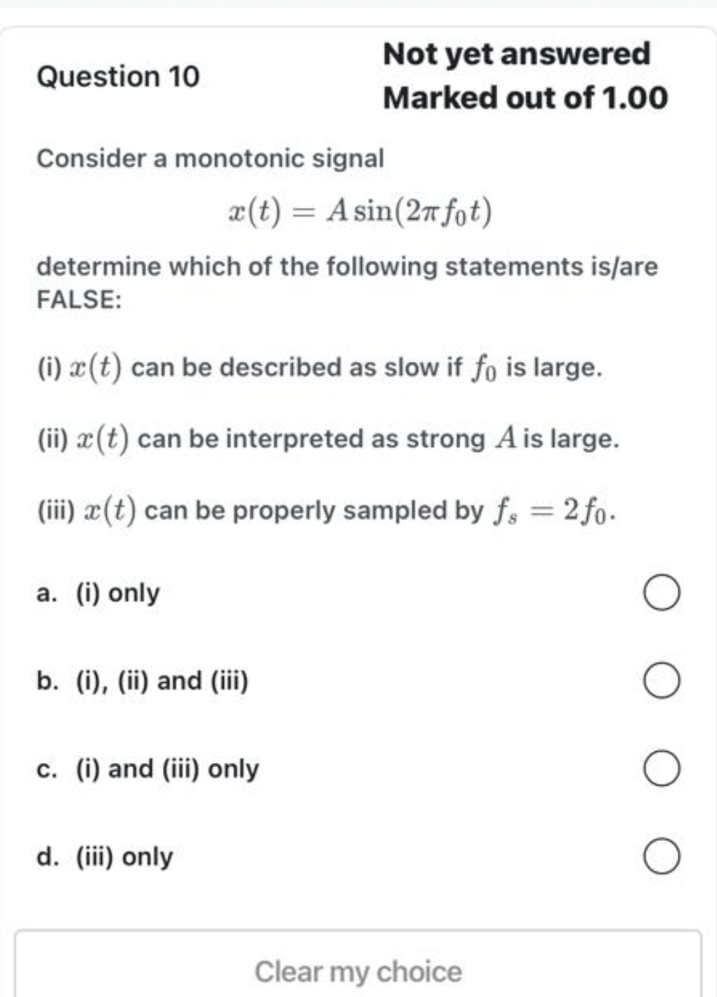 Solved Not yet answered Marked out of 1.00 Consider a | Chegg.com