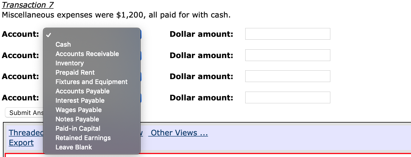 Solved Transaction 7 Miscellaneous expenses were $1,200, all | Chegg.com