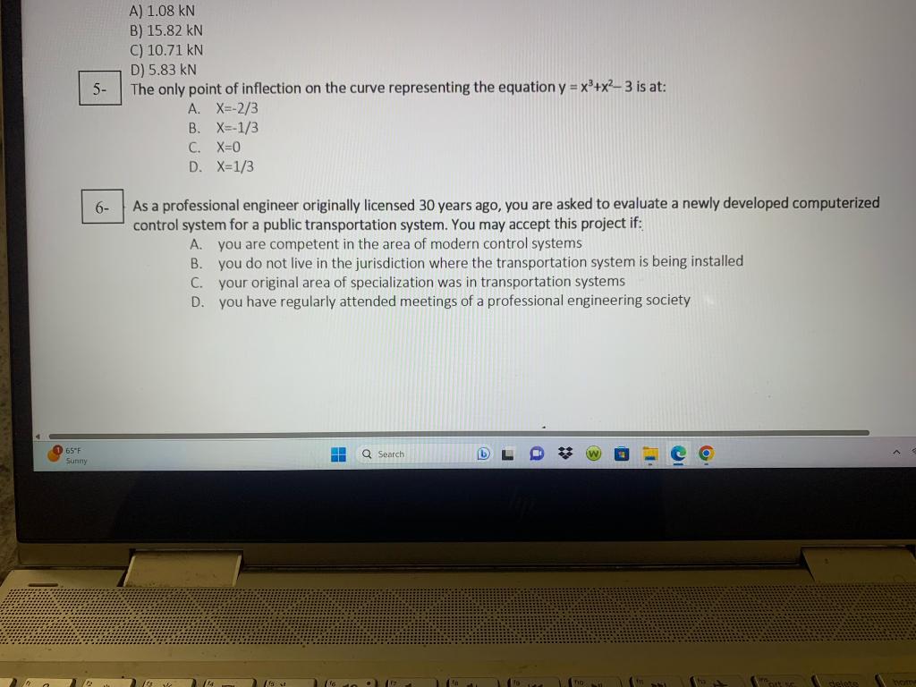 Solved A) 1.08kN B) 15.82kN C) 10.71kN D) 5.83kN 5- The only | Chegg.com