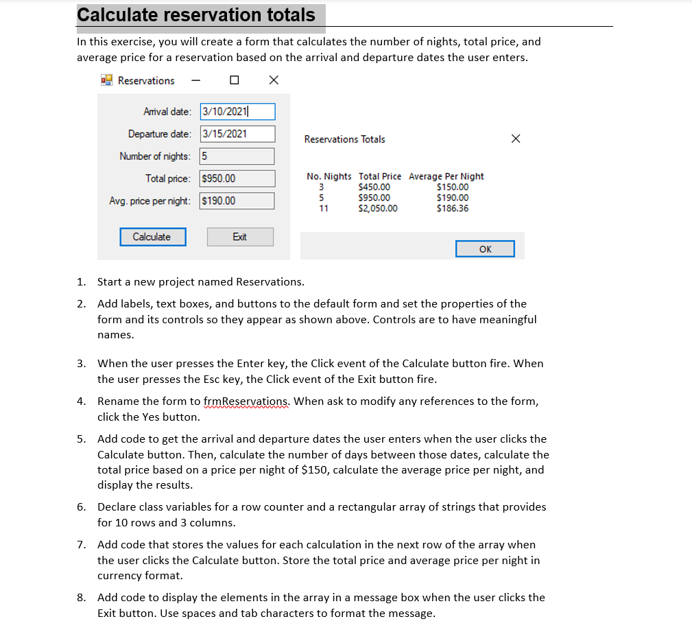 Solved Calculate reservation totals In this exercise, you | Chegg.com