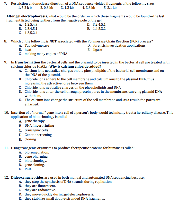 Solved 7. Restriction endonuclease digestion of a DNA | Chegg.com