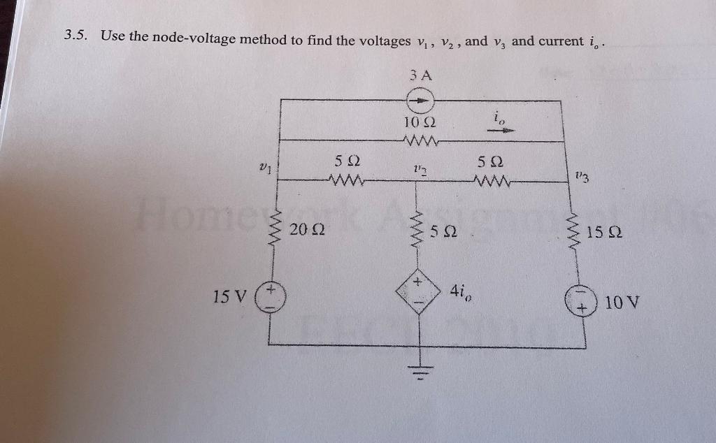 Solved 3.5. Use the node-voltage method to find the voltages | Chegg.com