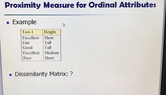Proximity Measure for Ordinal Attributes - Example | Chegg.com