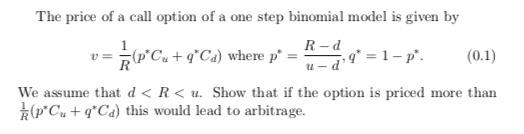 Solved The price of a call option of a one step binomial | Chegg.com