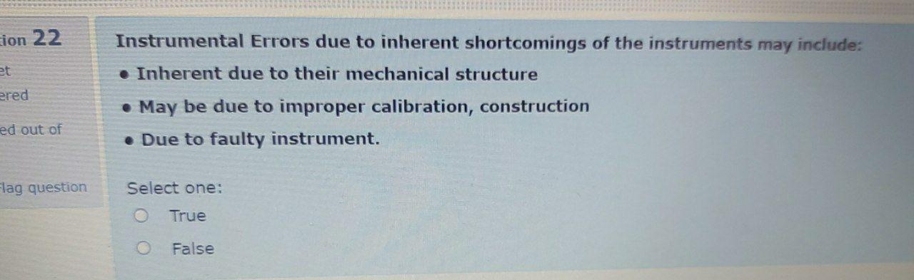 Solved cion 22 Instrumental Errors due to inherent | Chegg.com