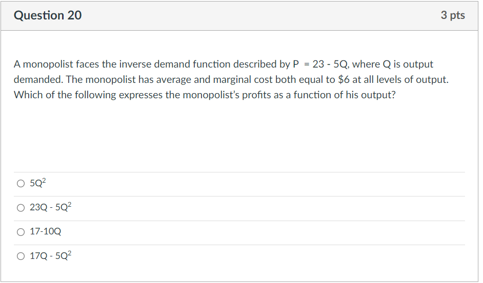 Solved A monopolist faces the inverse demand function | Chegg.com