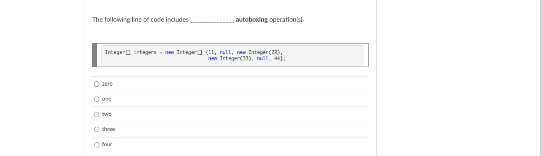 Solved The following line of code includes autoboxing | Chegg.com