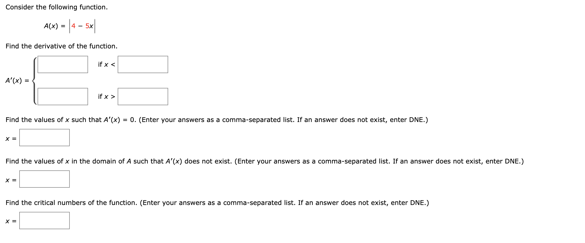 Solved Consider the following function. A(x) = 14 – 5* Find | Chegg.com