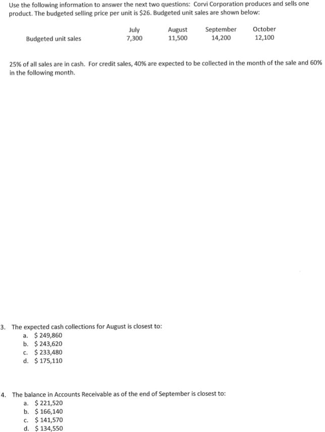 Solved Use the following information to answer the next two | Chegg.com
