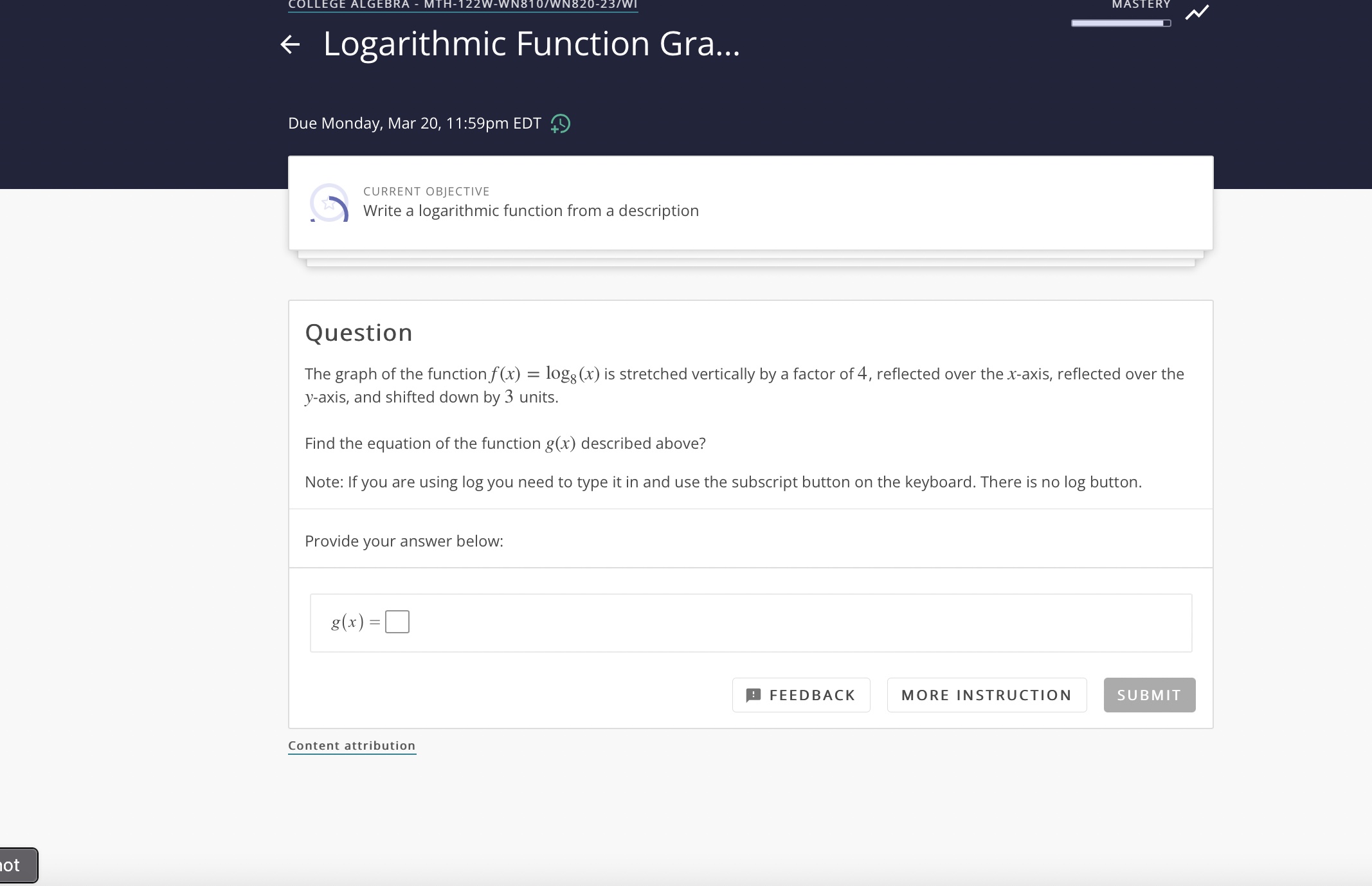 Solved CURRENT OBJECTIVE Write a logarithmic function from a | Chegg.com