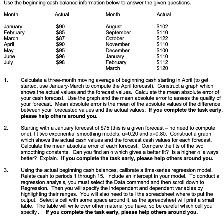 Use the beginning cash balance information below to | Chegg.com