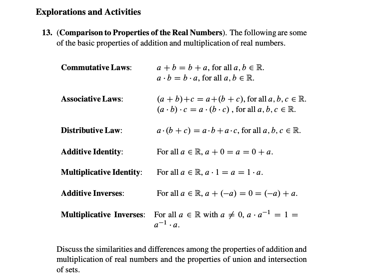 Solved 13. (Comparison to Properties of the Real Numbers). | Chegg.com
