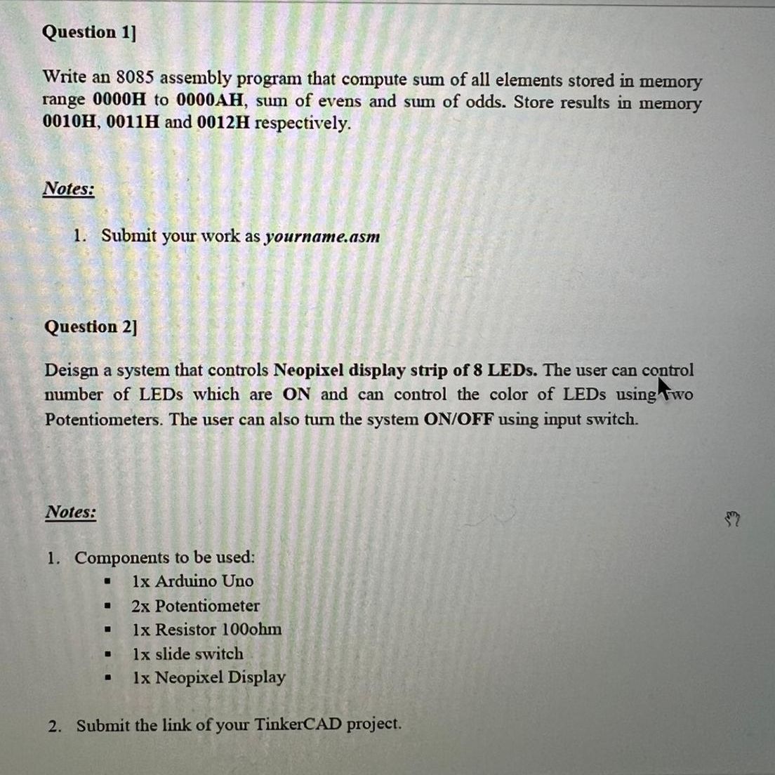 Solved Write An 8085 assembly Program That Compute Sum Of