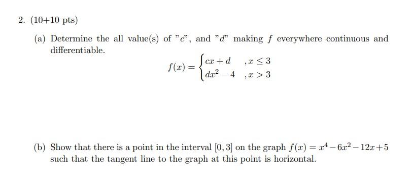Solved (a) Determine the all value(s) of "c", and " d " | Chegg.com