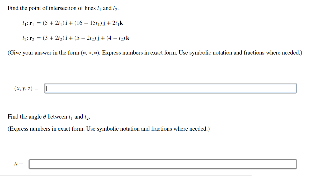 Solved Find the point of intersection of lines l1 and l2. | Chegg.com