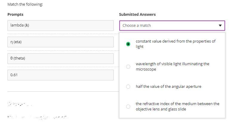 Solved Match the following: Prompts Submitted Answers lambda | Chegg.com