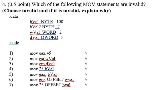 Solved 4. (0.5 point) Which of the following MOV statements | Chegg.com