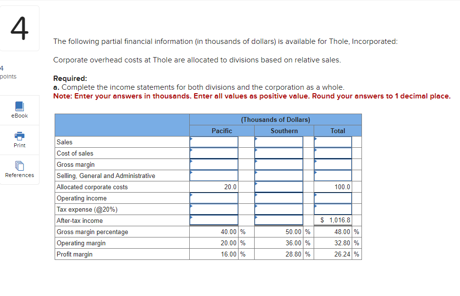 The following partial financial information (in | Chegg.com