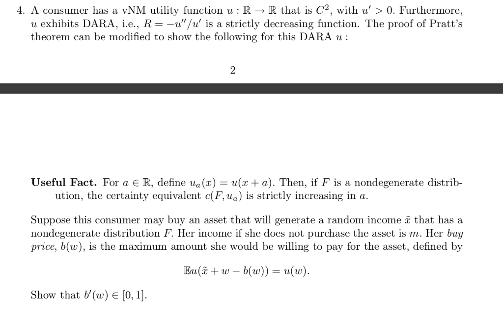 4. A consumer has a vNM utility function u: R R that | Chegg.com
