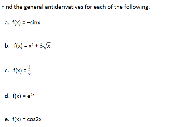 Solved Find the general antiderivatives for each of the | Chegg.com