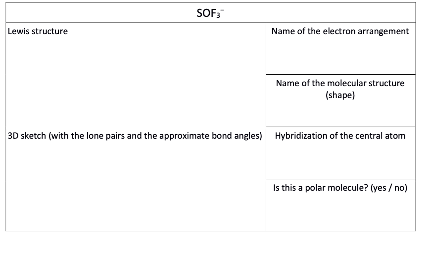 Solved SOF3. Lewis structure Name of the electron | Chegg.com