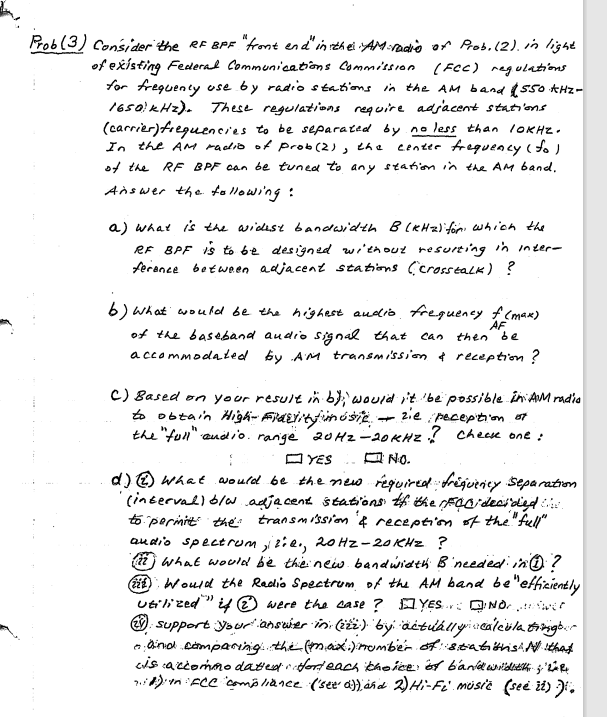 Solved しんと Prob (3) consider the RF BPF "front end" in the | Chegg.com