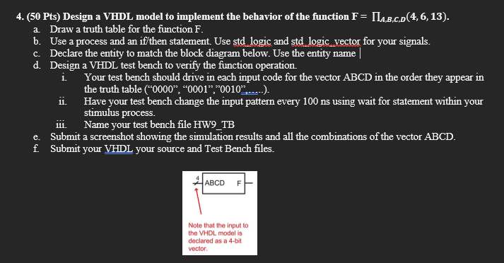Solved (50 ﻿Pts) ﻿Design a VHIDL model to implement the | Chegg.com