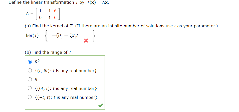 Solved Define the linear transformation T by T(x) = Ax. 1 -1 | Chegg.com