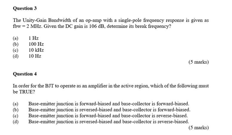 Solved Question 3 The Unity-Gain Bandwidth of an op-amp with | Chegg.com