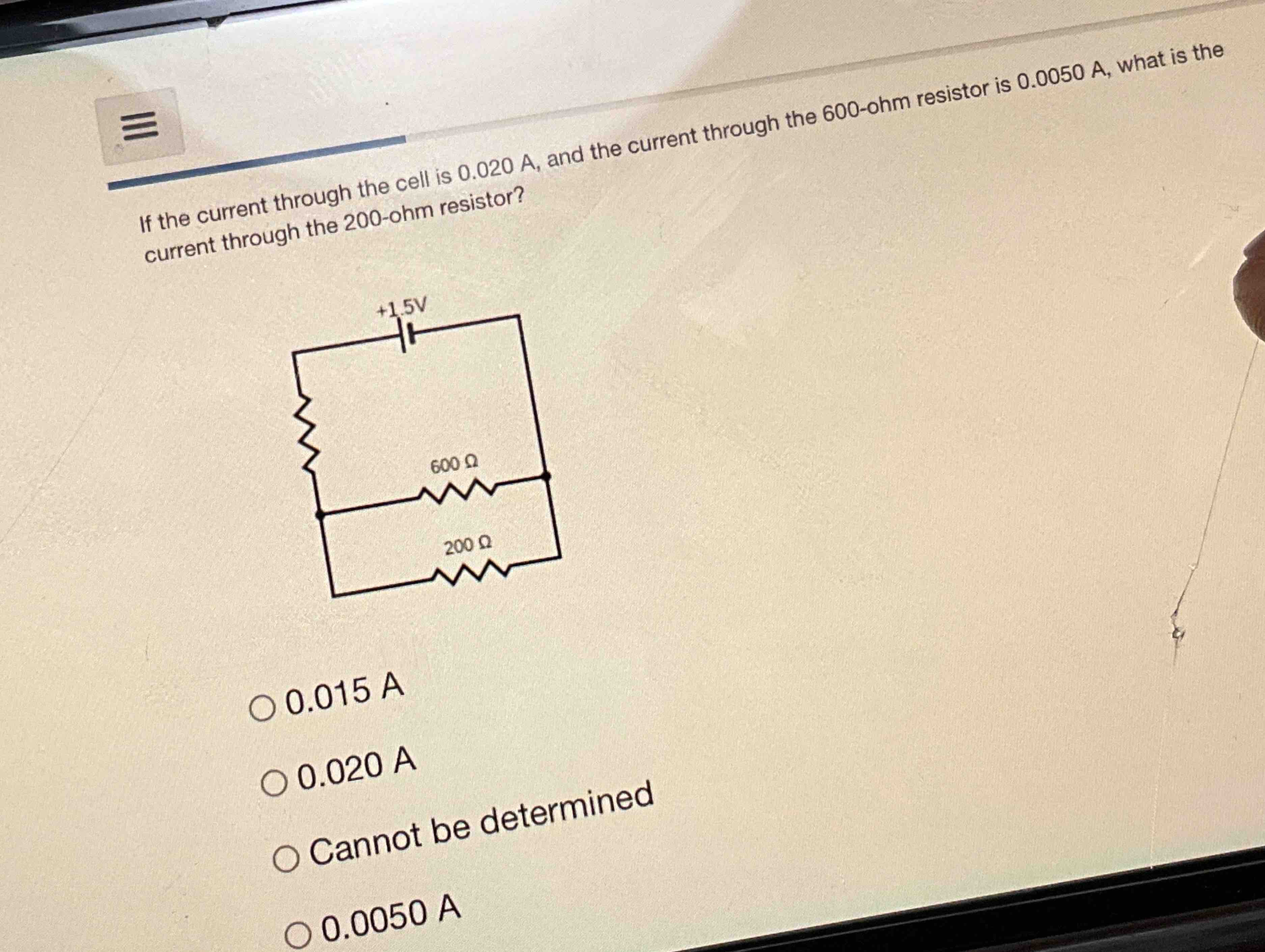 Solved If the current through the cell is 0.020A, ﻿and the | Chegg.com