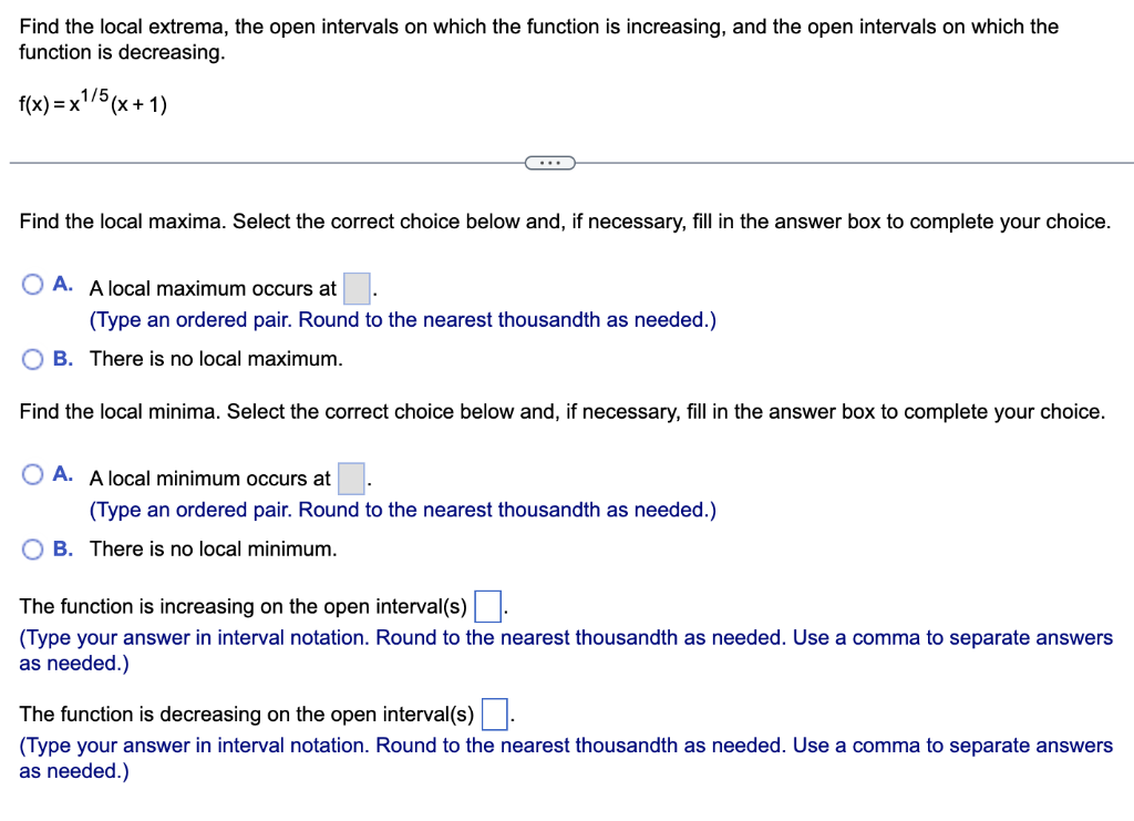 Solved Find the local extrema, the open intervals on which | Chegg.com