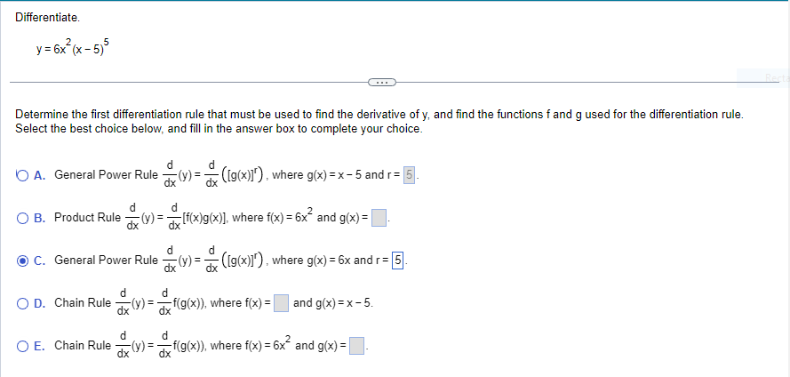 Solved y=6x2(x-5)5 Determine the first differentiation rule | Chegg.com