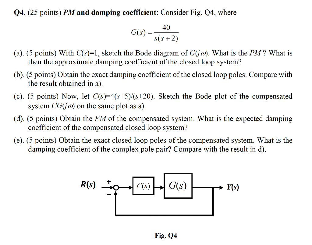 Solved Q4. (25 points) PM and damping coefficient: Consider | Chegg.com