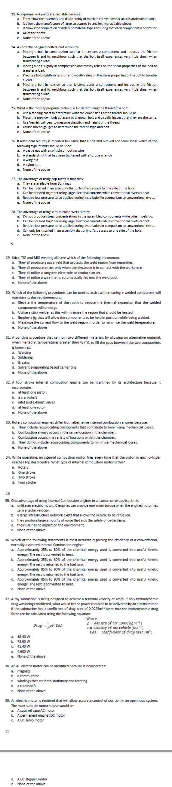 Solved 23. Non-permanent joints are valuable because: a. | Chegg.com