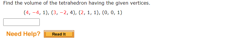 Solved Find the volume of the tetrahedron having the given | Chegg.com