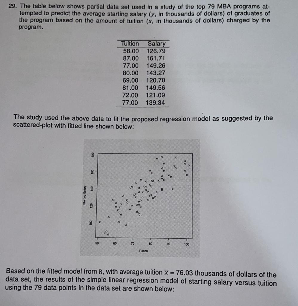 Solved 29. The table below shows partial data set used in a | Chegg.com
